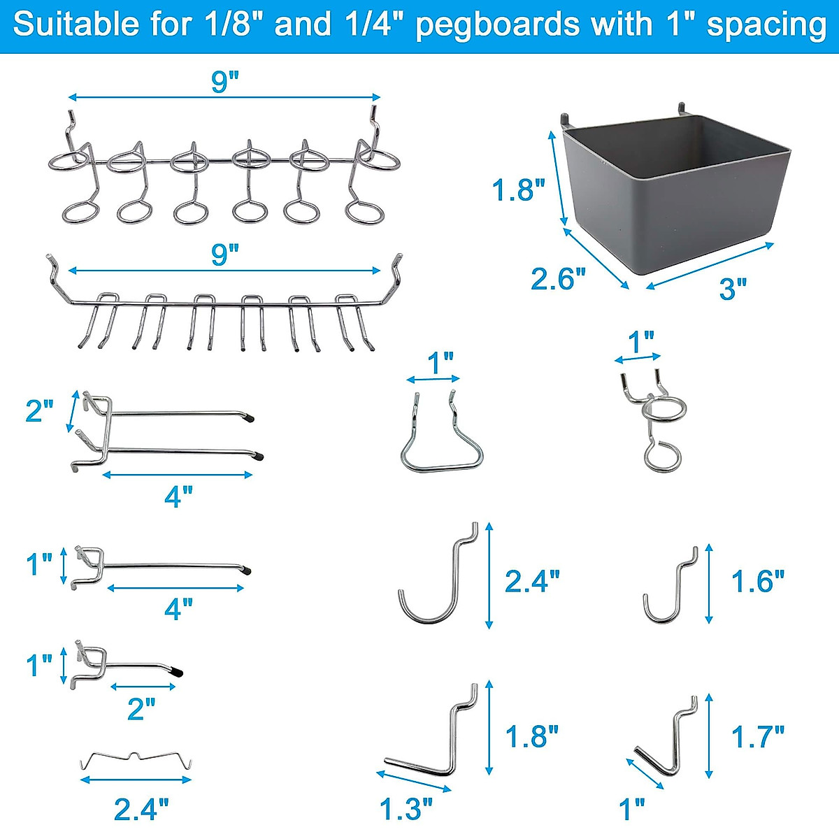 FRIMOONY Pegboard Hooks Assortment with Pegboard Bins, Peg Locks, for Organizing Various Tools, 80 Piece