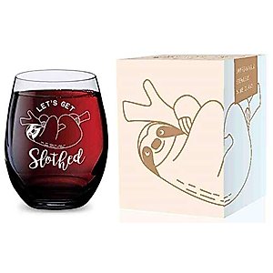 Stemless Wine Glass (Lets Get Slothed) Made of Unbreakable Tritan Plastic and Dishwasher Safe - 16 ounces
