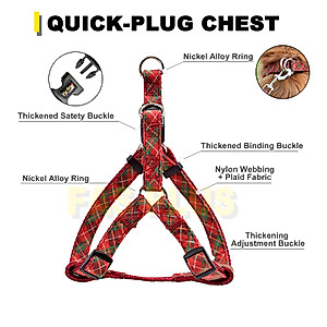 Fas Plus No Pull Dog Harness and Leash Set with Bow Tie Collar,Adjustable Vest Harness Back Clip Heavy Duty 4FT Leash for Small, Medium, Large and Extra Large Dogs.(Red/Green-XL)