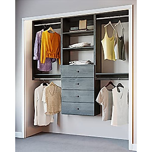 MC Modular Closets Closet Kit with Hanging Rods, Shelves & Drawers - Corner Closet System - Grey, 96 inches Wide