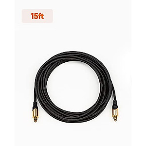 CableCreation 15 Feet Optical Audio Cable, Fiber Digital Optical SPDIF Toslink Cable with Metal Connectors for Home Theater, Sound Bar, DVD/CD Player, TV & More, Black&Gold / 4.5M