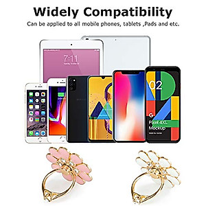 Finger Ring Stand,2 Pack Luxury Glitter Diamond Magnetic Universal Metal Smartphone Finger Ring Grip Holder Kickstand for iPhone/iPad/Samsung/HTC/Nokia/Cellphones/Tablet, Flower, White+Pink