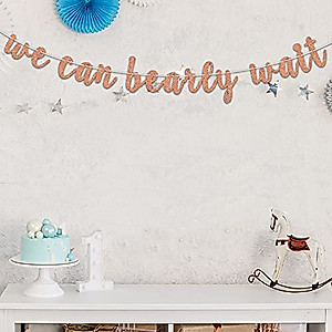 Ferastar We Can Bearly Wait Banner, Baby Shower Banner, Baby Bear Themed Baby Shower Gender Reveal Party Decoration Supply Rose Gold Glitter