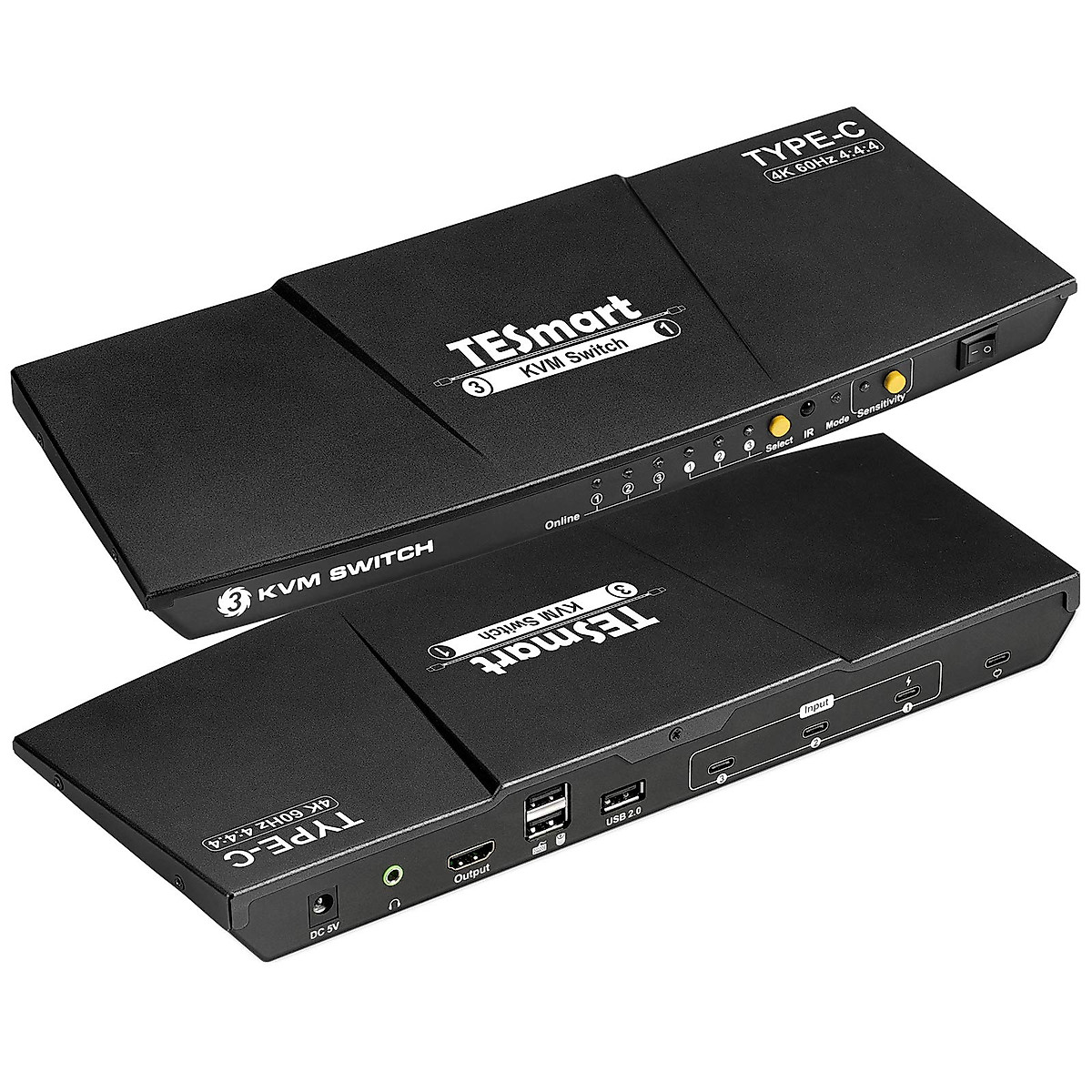 TESmart USB-C KVM Switch 3 in 1 Out, for 3 Computers and 1 Monitors, 4k@60 Hz, Supply Power to The Laptop Connected to Port 1, Type-C KVM