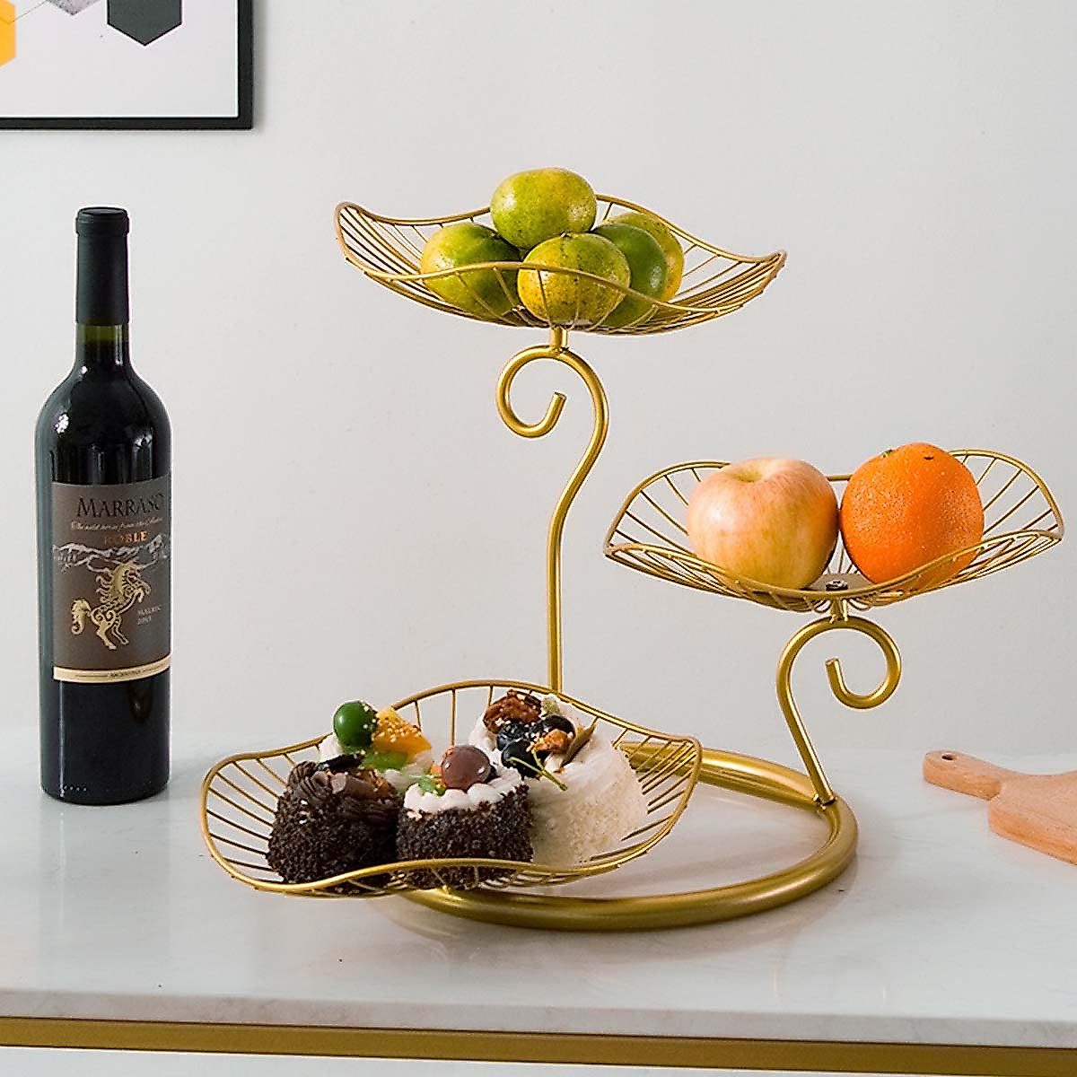 Peifly Gold Fruit Bowl,3-Tier Decorative Fruit Basket Fruit Stand Holder for Kitchen Counter Holder for Vegetables Bread Snack