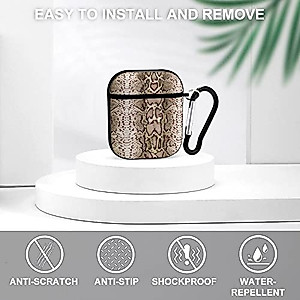 Snake Skin Python Pattern Protective Case Cover Compatible with Airpods 1 & 2 Bluetooth Earbuds Case Funny Print Storage Box with Keychain