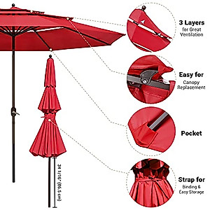 Yescom 11ft 3 Tier UV70+ Push Tilt Patio Umbrella Crank Handle Outdoor Cafe Deck Table Garden Backyard Hotel
