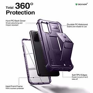 Dexnor for Samsung Galaxy S20 5G Case/6.2 inches, [Built in Screen Protector and Kickstand] Heavy Duty Military Grade Protection Shockproof Protective Cover for Samsung Galaxy S20 5G,Mulberry
