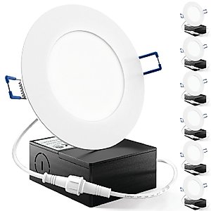 Sunco 6 Pack 4 Inch Ultra Thin LED Recessed Ceiling Lights Slim 3000K Warm White, Dimmable, 10W, Wafer Thin, Canless with Junction Box