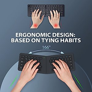 iClever Ergonomic Foldable Keyboard, BK06 Foldable Keyboard Bluetooth, Ultra Slim, Comfortable Natural, Portable Split Keyboard for iPhone, iPad, Tablet, Laptop