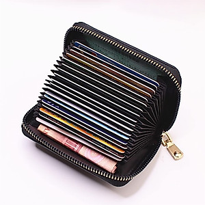 Winwinfly Women Credit Cards Holder, Small Leather Zipper Card Case Wallet Coins Purse for Women