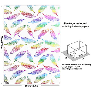 Premium Foil Birthday Wrapping Paper Flat Sheets (6-Sheets, 3-Designs: 23 sq. ft. ttl)- Colorful Gold Rainbow Feather, Polka dot, Stripe-Gift Wrap for Birthday, Wedding, Christmas Day, Happy New Years,Valentine's Day, Baby Shower, Bridal Shower