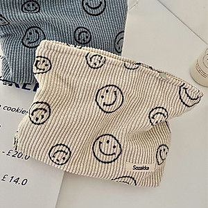 Liberty Goddess Cosmetic Bags for Women - Corduroy Cosmetic Bag Aesthetic Women Handbags Purses Smile Dots Makeup Organizer Storage Makeup Bag Womens Bags (Smile Beige)