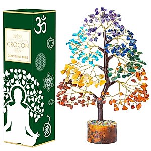 Crocon Seven Chakra Crystal Tree of Life - Gemstone Tree - 7 Chakra Tree - Crystal Tree for Positive Energy - Feng Shui - Money Tree Bonsai - Gem Stone Tree + Home Decor - Thoughtful Gift for Women