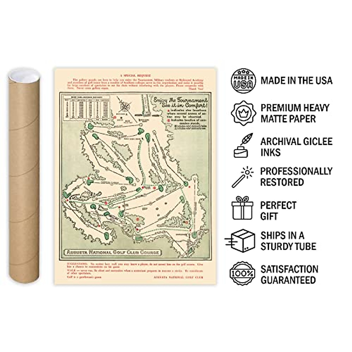 Historic Map - Augusta National Golf Club Course, 1954 - Unframed Vintage Wall Art 18in x 24in