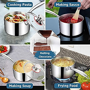 Homikit 2 Quart Saucepan with Lid, Tri-Ply Stainless Steel Sauce Pan, Kitchen Induction Cooking Pot with Ergonomic Handle, Small Pan for Making Sauce, Warming Milk, Boiling Eggs, Dishwasher Safe