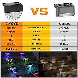 CIYOYO Solar Deck Lights Outdoor - 8 Pack Solar Step Light Waterproof Solar Fence Lights for Patio Stairs Post Pathway Porch Driveway Garden Decor, Warm White/LED Color Glow