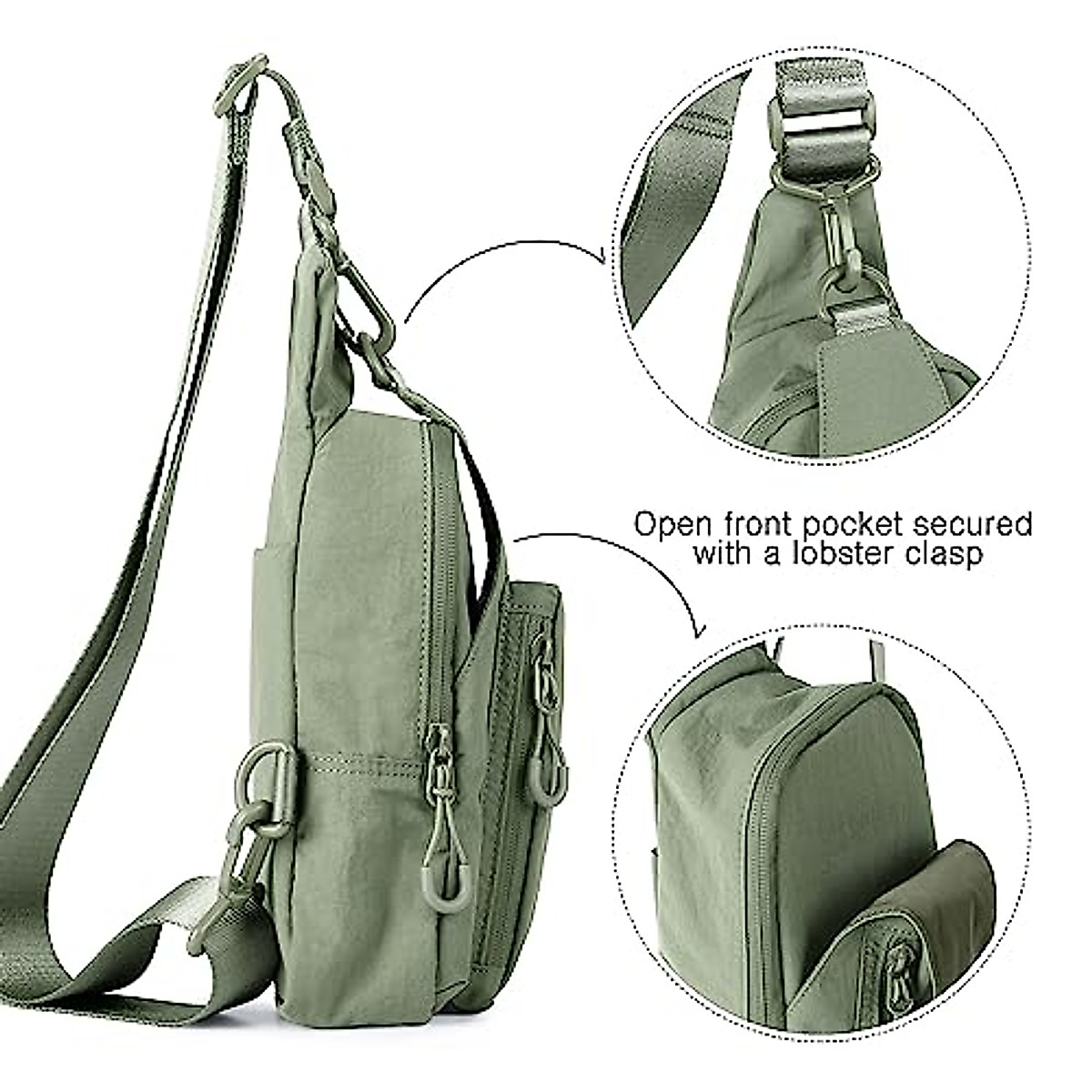 ASLABCREW Sling Bag with Adjustable Strap, Crossbody Daypack Chest Bag Small Backpack for Hiking Traveling, Sage Grey