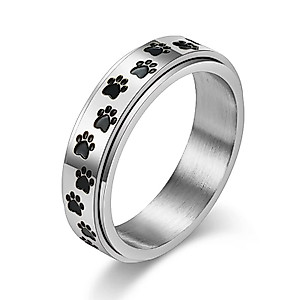 6mm Dog Paw Prints Spinner Ring,Fidget Anxiety Worry Relieving Boredom Autism Band Fashion Animal Rings for Men Women Girls