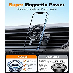 VICSEED for MagSafe Car Mount, Ultra- Strong Magnetic Phone Holder for Car Vent, 360° Hands-Free Magnet Cellphone Car Mount for Socket Grip, Fit for iPhone 15 14 13 12 Pro Max Plus Min