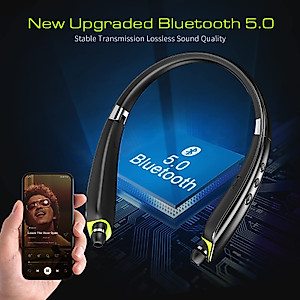 LOVOCOO Bluetooth Headset, [2021 Upgraded] Neckband Bluetooth Headphones with Retractable Earbuds, Noise Cancelling Stereo Wireless Earphones with Mic for Sports Office (with Carry Case)
