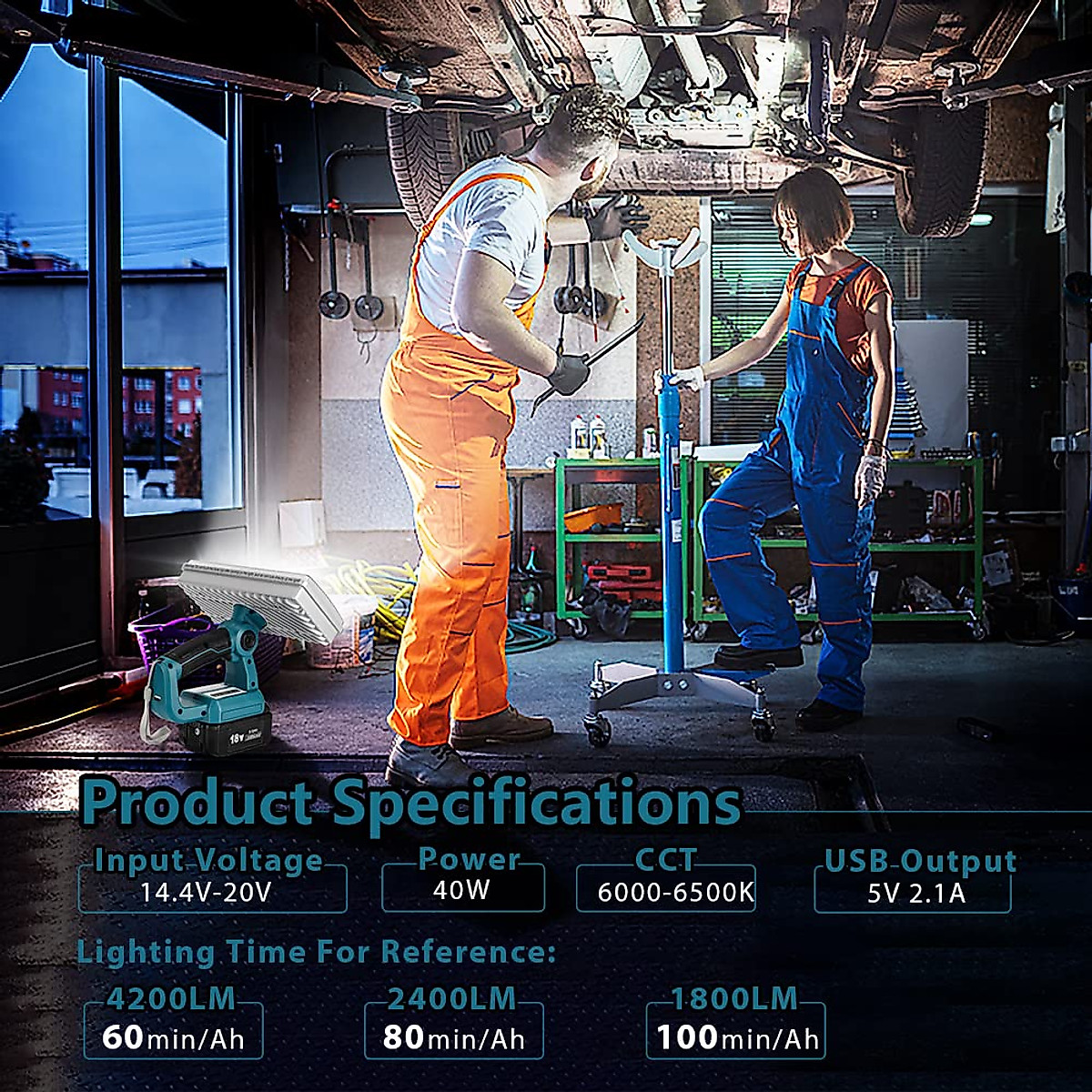 40W 4200lumen Tools LED Work Light Compatible with Makita 18V Lithium-Ion Battery,Choerinton 9In Outdoor Search Light Cordless Flashlight USB Port for Car Repair Camping Emergency Lighting(Tool Only)