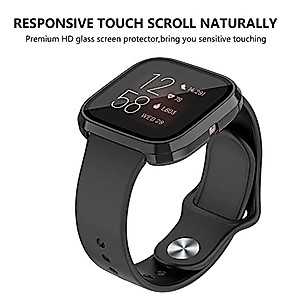 [3 Pack] Tobfit for Fitbit Versa 2 Screen Protector with HD Tempered Glass Protective Case, Hard PC Case Bumper Cover Full Coverage for Fitbit Versa 2 Smartwatch, Black/Black/Black