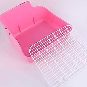 POPETPOP Rabbit Litter Box Plastic Small Animal Litter Potty Trainer Corner Box Pet Training Toilet for Hamster Gerbil Bunny Chinchilla Guinea Pig Ferret Pink