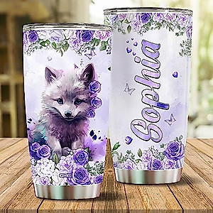 WONWIX Personalized Wolf Gifts Wolves Gift For Women, Girls Lover Coffee Cup Mug Travel Mugs 20oz Stainless Steel Thermos Tumbler With Lids (WOLF)