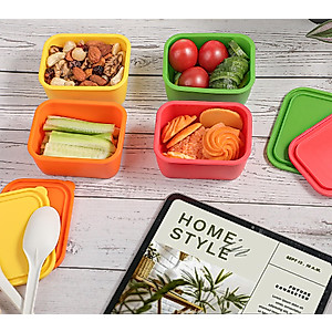 Webake Silicone Snack Containers with Lids, 6 Oz Food Containers Rectangle, Easy Open Leak Proof Lunch Box Containers for Office, Travel, Picnic (Pack of 4)