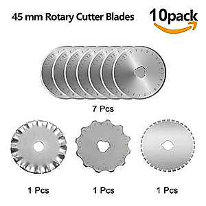 KISSWILL Rotary Cutter Blades 45mm - 10 Pack Mix Pack 45 mm Rotary Cutting Blades Fits for OLFA Fiskars Martelli Truecut 45mm Rotary Cutter Replacement Blades, Sharp and Durable