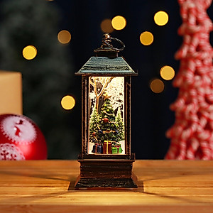 Lighted Snow Globe Lantern, Christmas Tree Light- Up Lantern Xmas Hanging Lamp for Xmas Party Supplies, Xmas LED Oil Lamp Simulation Flame Light, Christmas Snow Globe Lantern Gifts (Tree)
