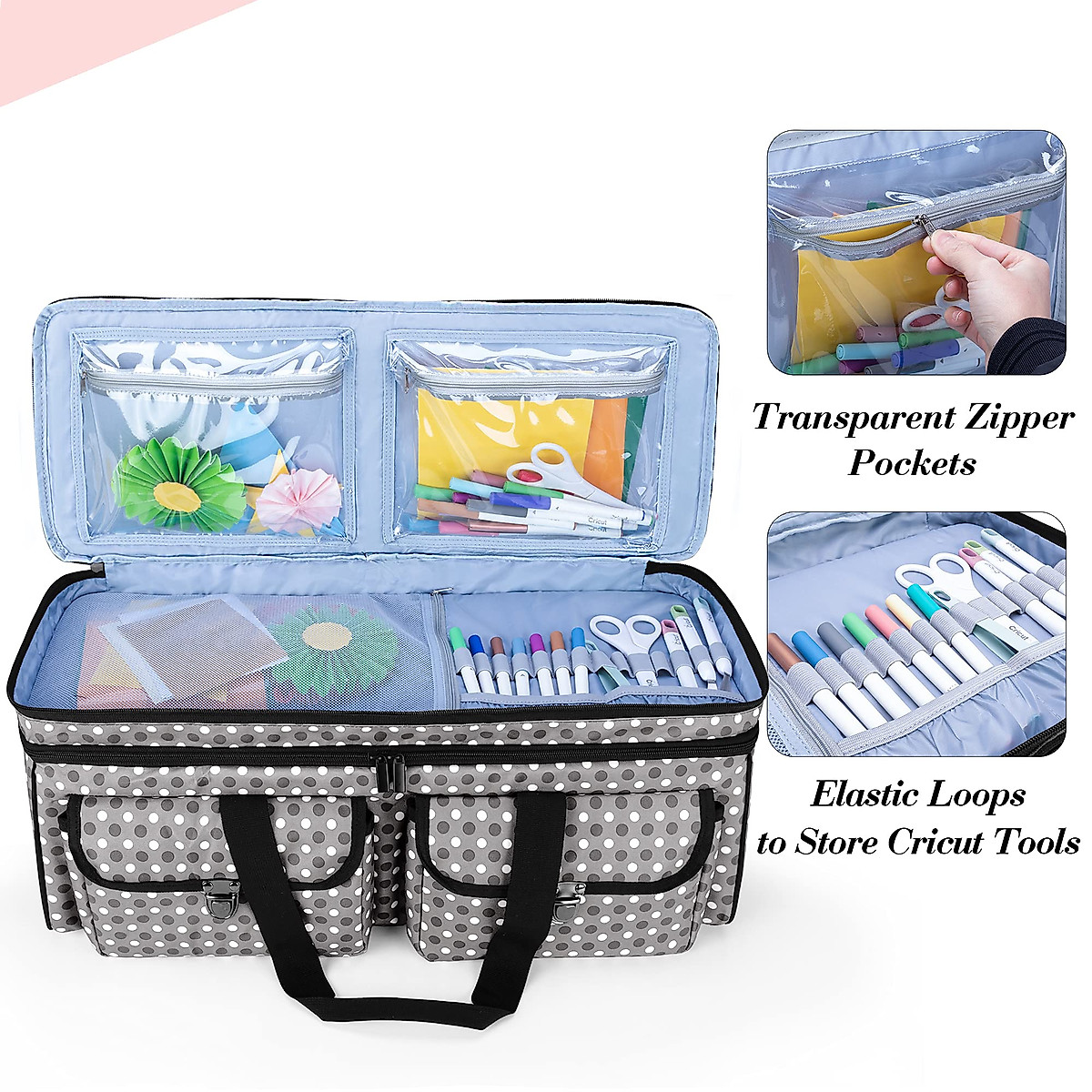 Yarwo Double-Layer Carrying Bag Compatible for Cricut Maker, Cricut Explore Air (Air 2), Silhouette Cameo 4, Travel Storage Case for Die-Cut Machine and Craft Accessories, Dots (Patent Pending)