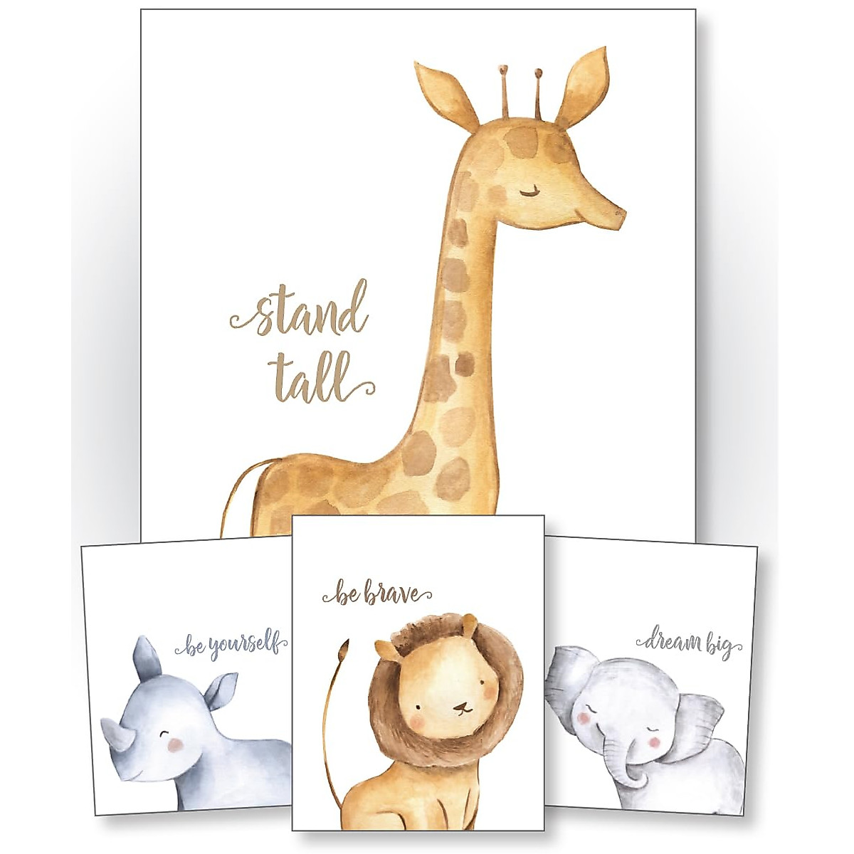 Confetti Fox Safari Animals Nursery Wall Art, Zoo Little Boy's Room, Baby Girl Toddler Kid's Decor Quotes (8x10 Unframed Set of 4 Prints)