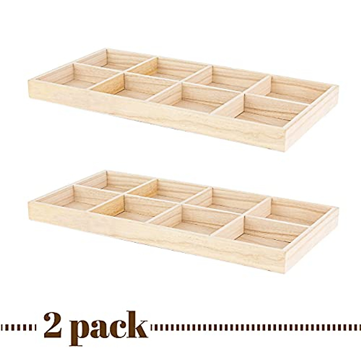 Hammont Rectangular Sectional Wooden Trays - 2 Pack - 7”x14”x1.25” - Eco Friendly Decorative Wooden Tray for Dry Fruits & Candies | Organic Wooden Tray for Gift & Home Décor
