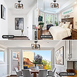 Capslpad Industrial Rectangle Ceiling Light Rustic Retro Farmhouse Rotatable Flush Mount Ceiling Light Fixture for Kitchen Dining Room Living Room Bedroom Hallway Entryway (Faux-Wood)