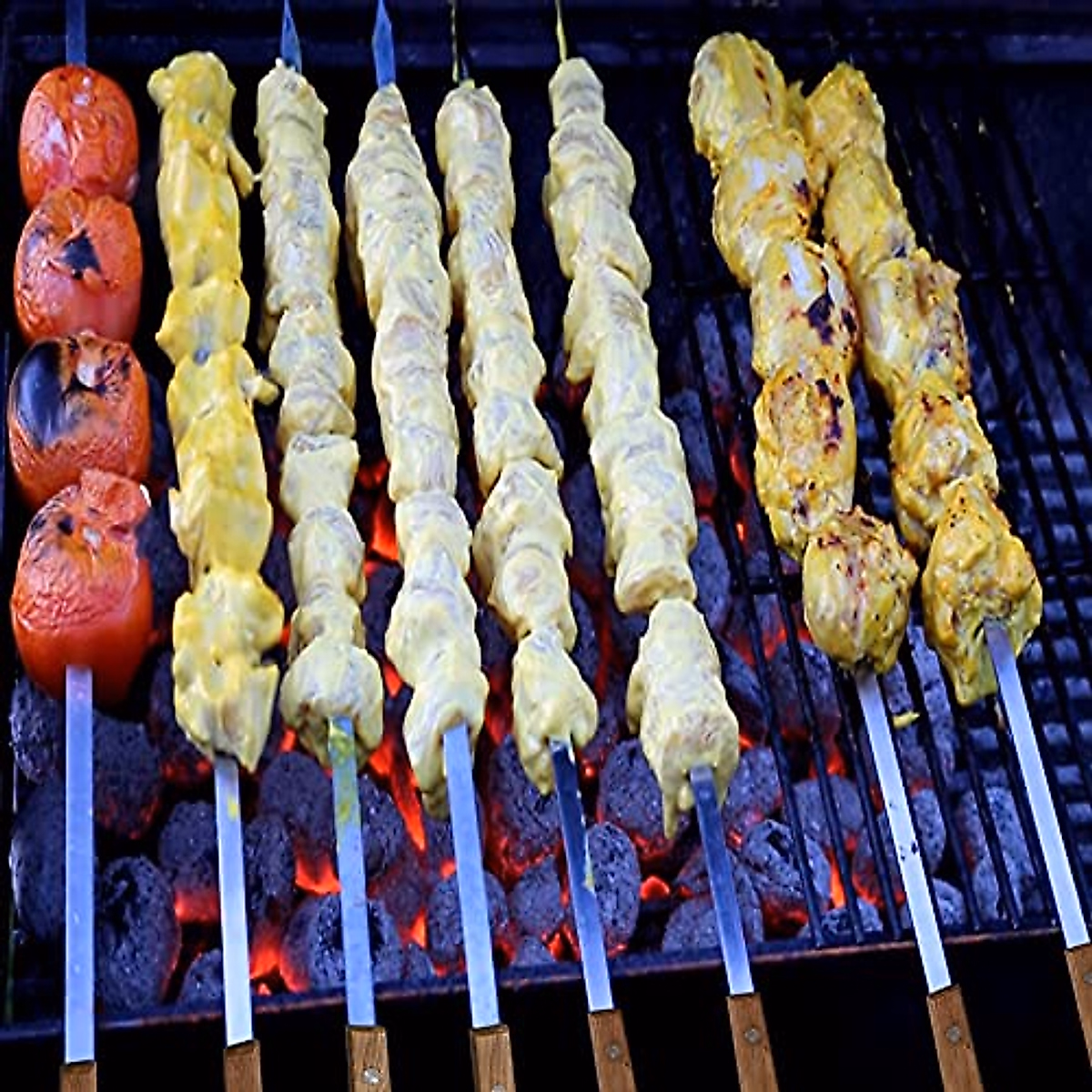 Vokop 12 Pack Kebab Skewers 23.5 Inch Long Flat Stainless Steel Grilling BBQ Skewer Reusable Barbecue Skewers with Wood Handle,Ideal for Koubideh Persian Brazilian Chicken Shrimp Turkish Shish Kabob
