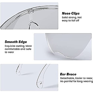 【2PACK】New Transparent Goggle Sunglasses Full Cover,Anti Fog Clear Plastic Face for Adults,See Through Mouth and Nose Facial Clear Face ,Clear Face_ ,Cover Glasses,Crystal Clarity,Reusable,Visor