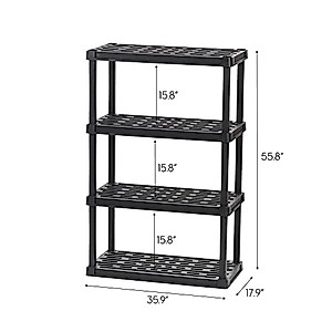 IRIS USA 4-Tier Heavy Duty Plastic Shelving Unit, 56" Tall - 100lbs per Shelf, Modular Garage Rack Storage Organizer for Home, Basement, Laundry & Utility Room, 18"D x 36"W x 56"H - Black