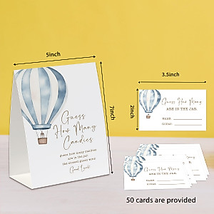 UHADRE Guess How Many Candies Game(One Sign with 50 Cards),Baby Shower Game, Bridal Shower Game, Hot Air Balloon Baby Shower, How Many Cards, Candy Guessing Game Sign and Cards Set-GCD09