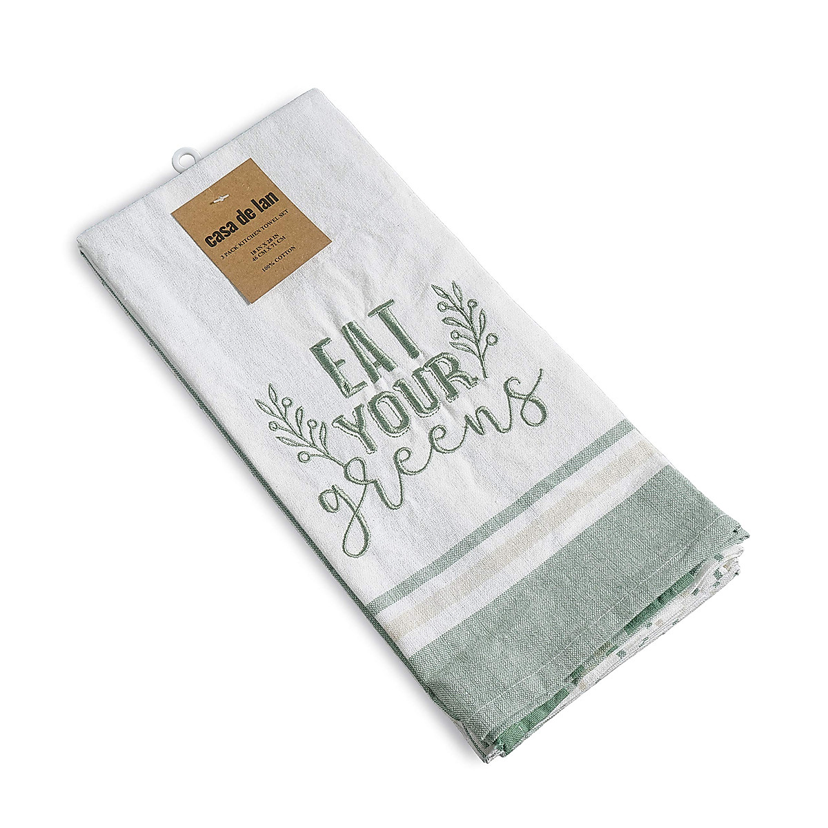 Casa De Lan Embroidered Kitchen Towels Set of 3 - Dish Towels for Kitchen - Tea Towels for Kitchen - Dish Cloth - 100% Ring Spun Cotton - 18'' x 28'' - Olive