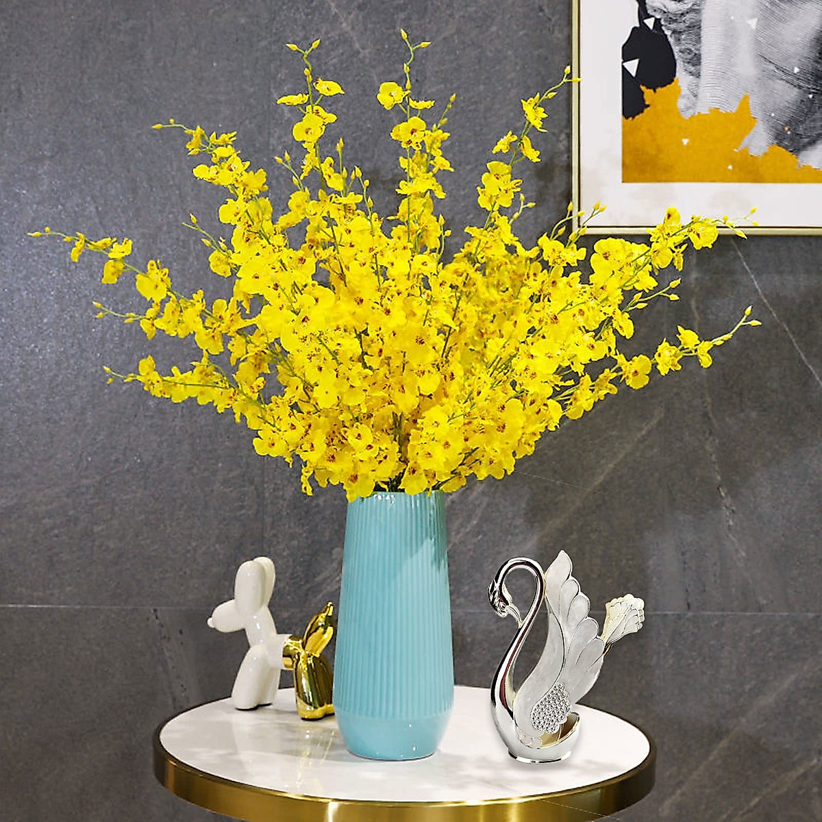 Swan Base Holder with 6pcs Coffee Dessert Dinner Spoon Set, Metal Coffee Spoon Organizer Teaspoon Fruit Dessert Flatware Sugar Ice Cream Spoons (Silver)