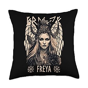 Viking Warrior Goddess Freya Norse Designs Viking Goddess Freya Shieldmaiden Celtic Mythology Throw Pillow, 18x18, Multicolor