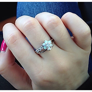 WDIYIEETN 925 Sterling Silver White Opal CZ Crystal Flower Engagement Promise Band Ring (9)