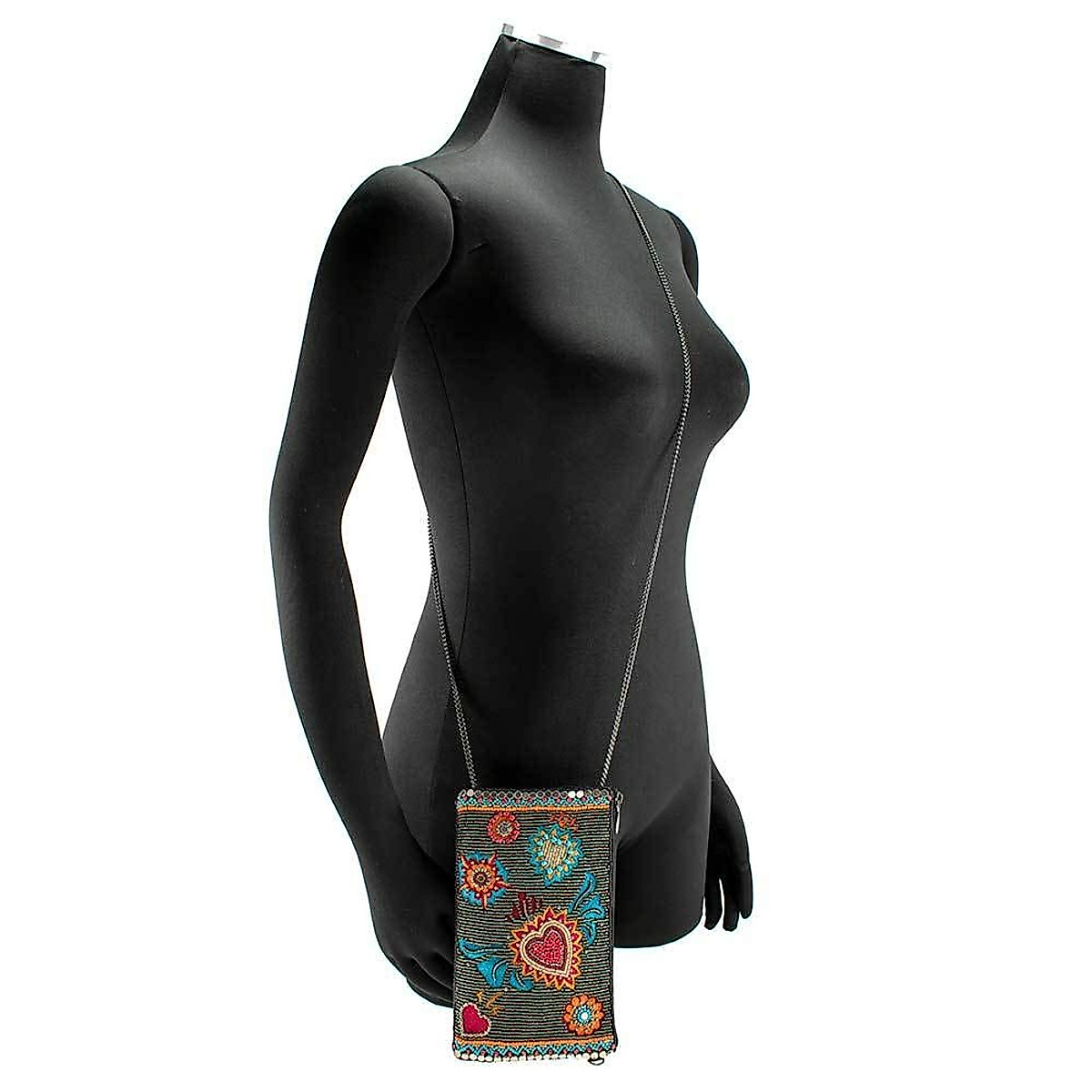 Mary Frances Flaming Hearts Beaded Crossbody Phone Bag, Pewter