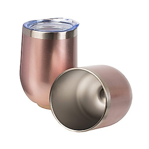 Rose Stainless Steel Wine Glasses with Lid - 12 oz Double Wall Insulated Outdoor Wine Tumblers - 100% Unbreakable - Wine Tumbler Set for Outdoor : Wine, Coffee & Camping (2)…