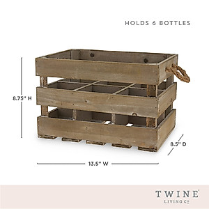 Twine 4281 Farm House Decor, Wood Wine Holder Rustic Farmhouse Wooden 6 Bottle Crate, Dark wood