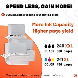 COCCINK 240XXL 241XL Ink Cartridge Replacement for Canon PG-240 CL-241 XL Used with Pixma MG3600 MG3620 MG3520 MG2120 TS5120 MX452 MX450 MX459 MX472 Printer (1 Black 1 Tri-Color)