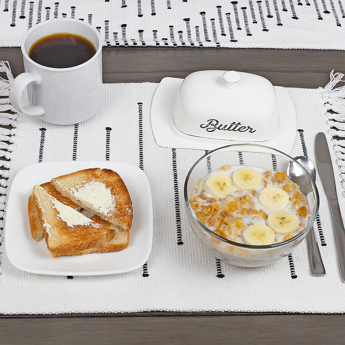 AuldHome Farmhouse White Butter Dish, Vintage Style Enamelware Butter Dish with Cover