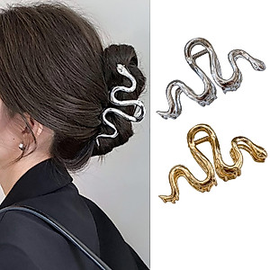 AIUPUOC Hair Clips Large Hair Claw Clips Metal Silver Snake Hair Accessories for Thick Hair for Women Girls Elegant French Hair Barrettes Hairpin Banana Clips 2Pcs